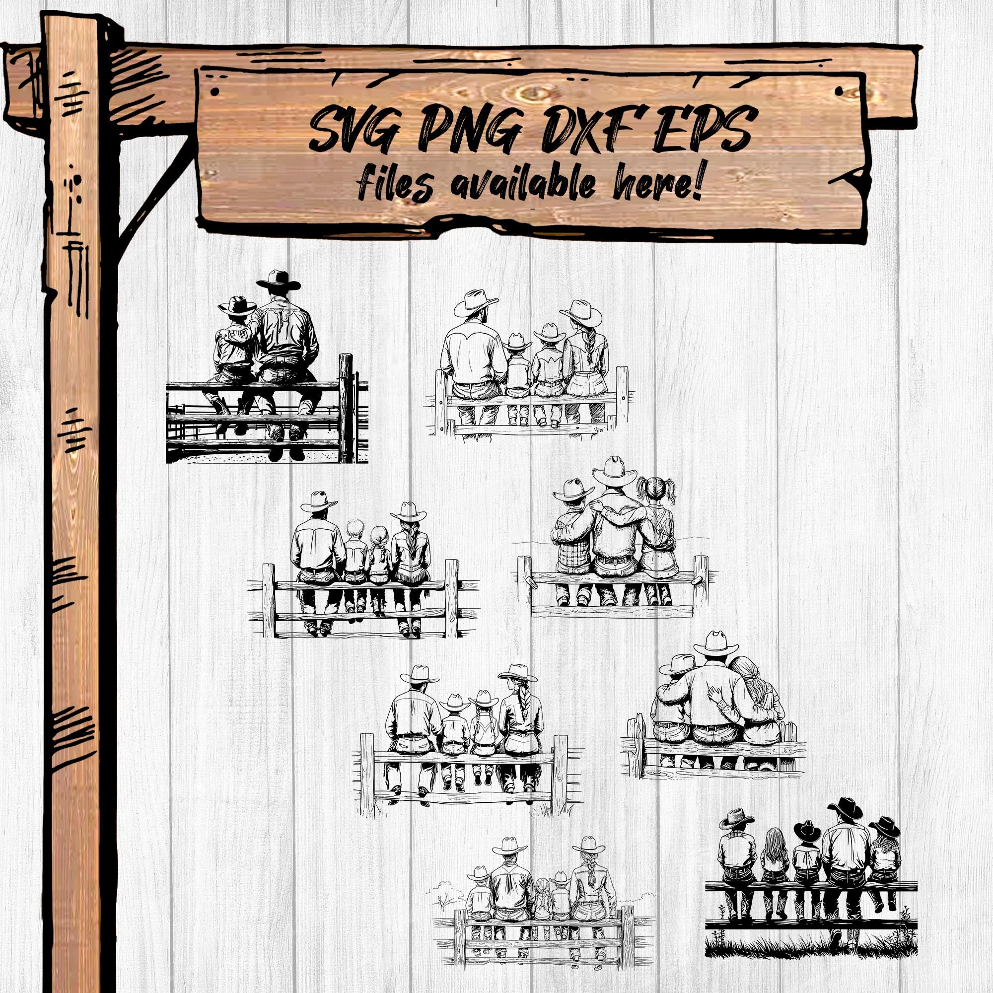 Cowboy Families Sitting on a Corral Fence SVG PNG, Western Png, Cowboy ...