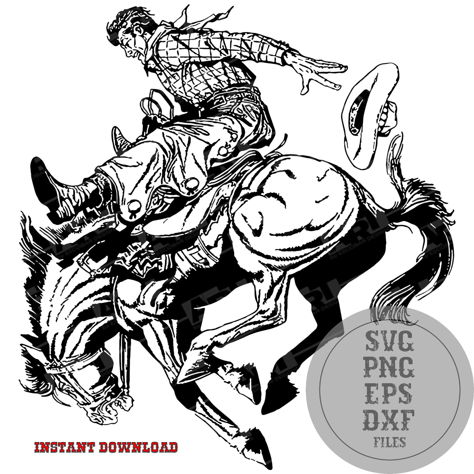 Cowboy on Bucking Bronco SVG, Saddle Bronc Riding SVG, Western Svg Png ...