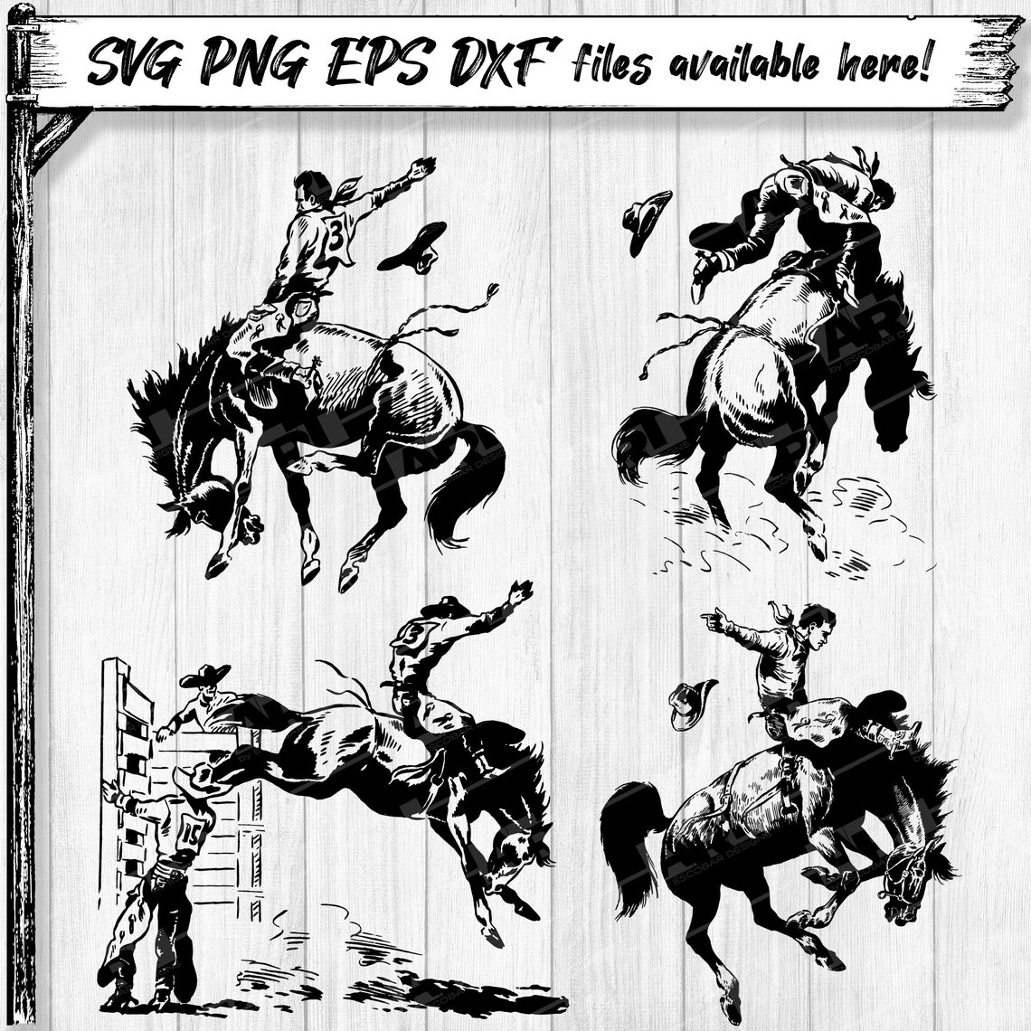 Cowboy Png, Saddle Bronc Riders SVG, Western Svg, Rodeo Clip Art Bundle ...