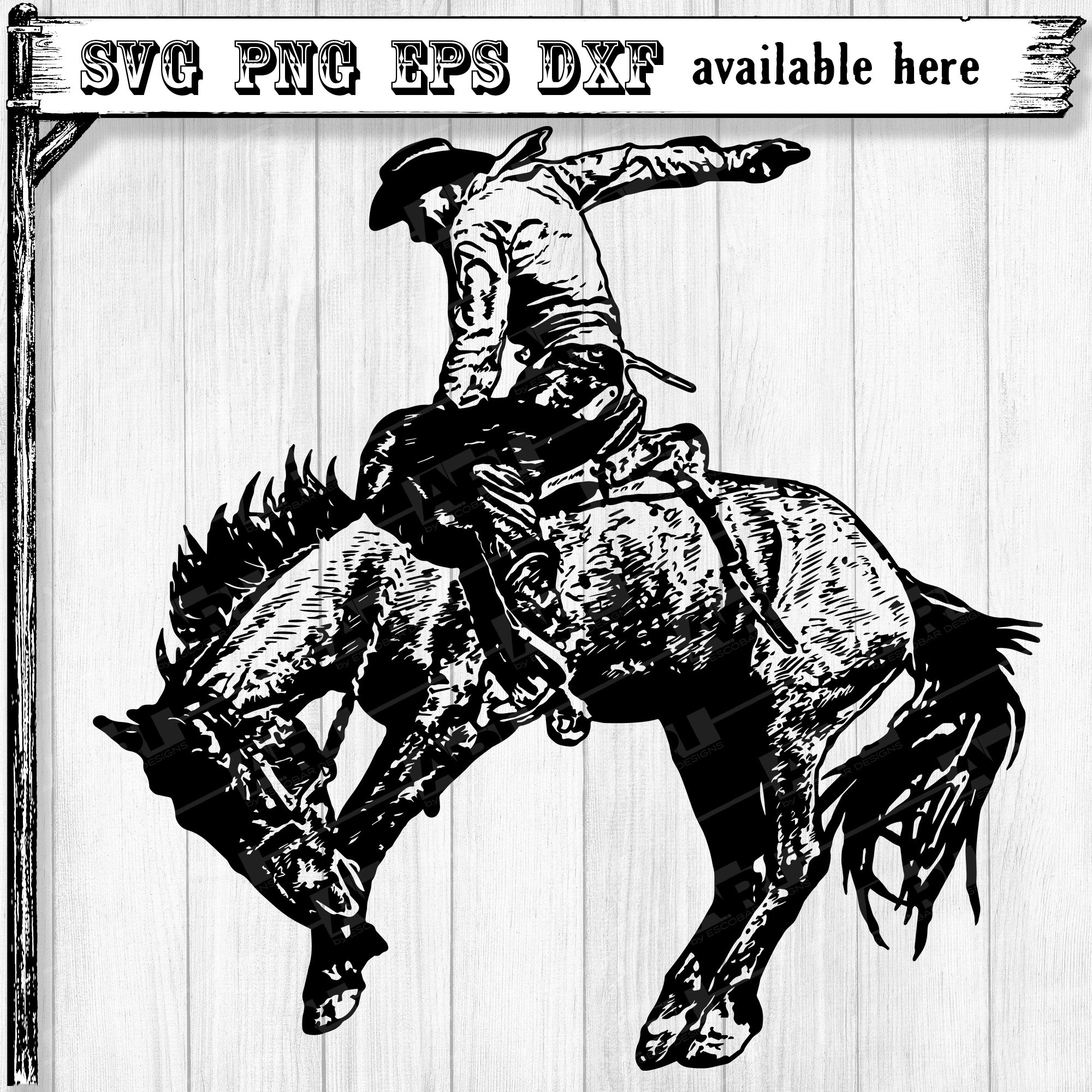 Western Cowboy on a Bucking Horse Svg, Saddle Bronc Riding Png, Rodeo ...