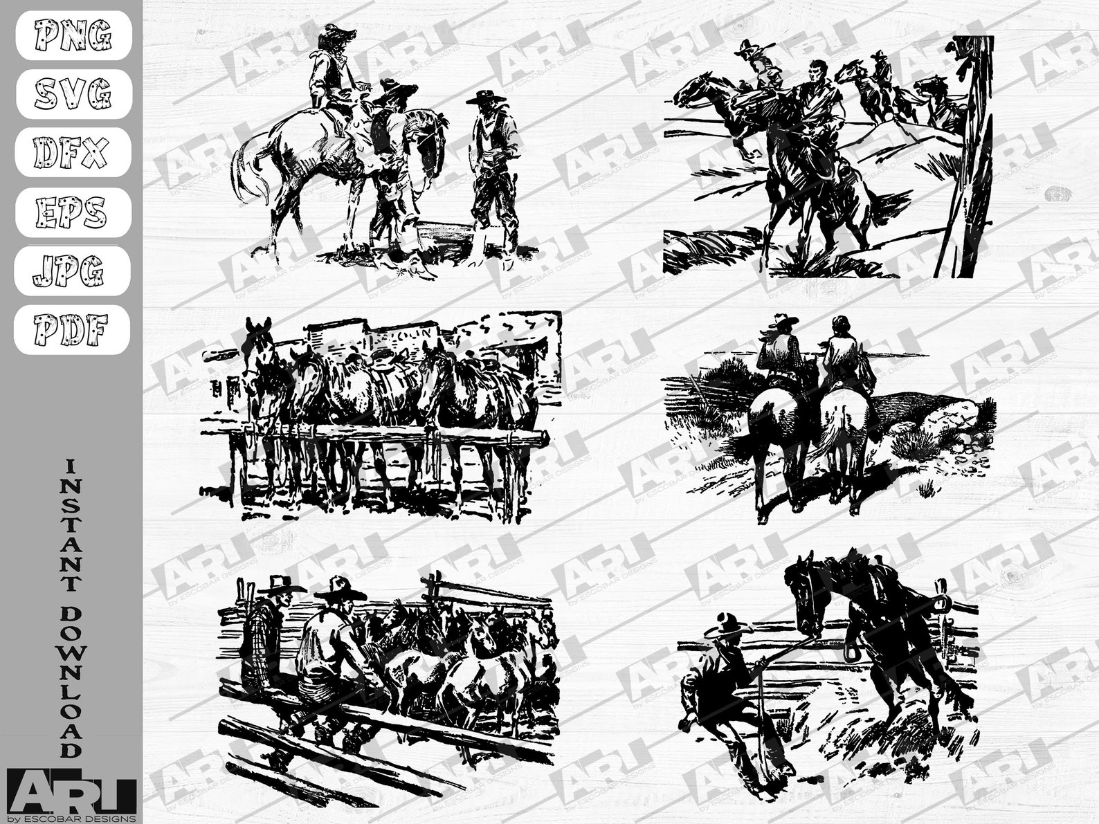 Vintage Illustrations Western SVG Cowboys Posse Breaking a - Etsy