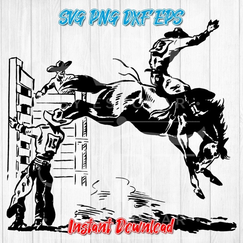 Saddle Bronc Rodeo Cowboy Clipart | Western (svg, Png, Dxf, Eps) - Etsy