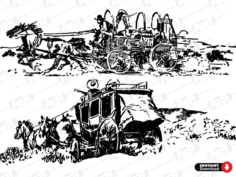 Western Stagecoaches Svg, Horses Svg Png, Clip Art Bundle, PNG ...