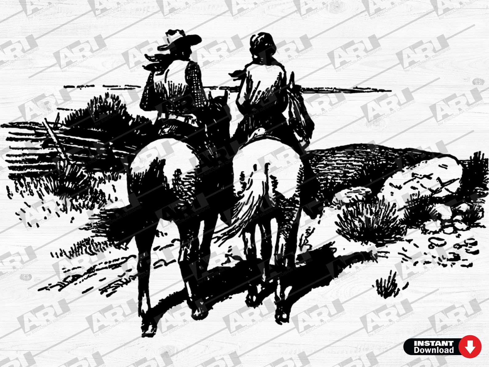 Vintage Illustrations, Western SVG Cowboys, Posse, Breaking a Horse, at ...