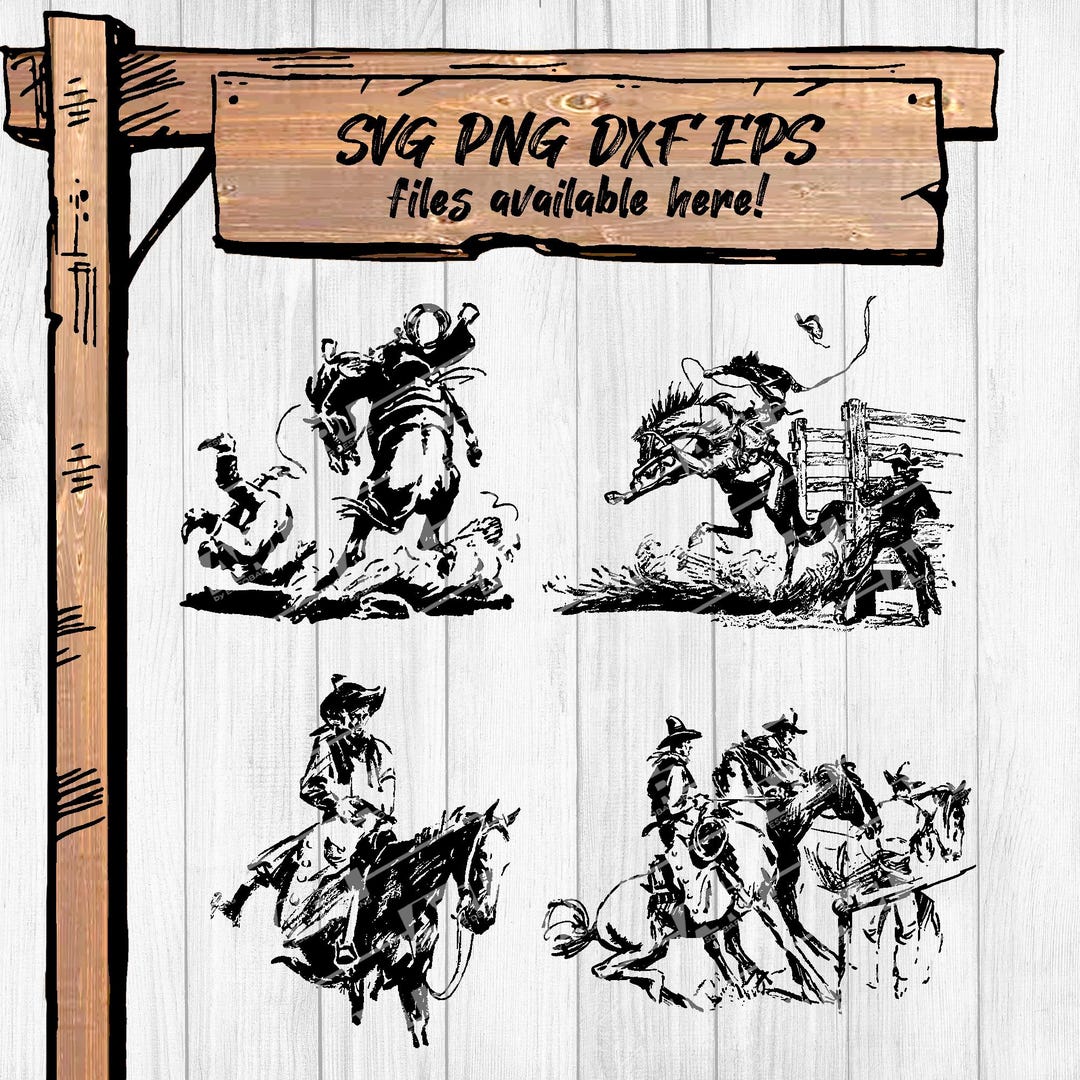 Western Cowboys SVG PNG – Bucking Bronco, Cowpokes & Gunslinger Clipart ...