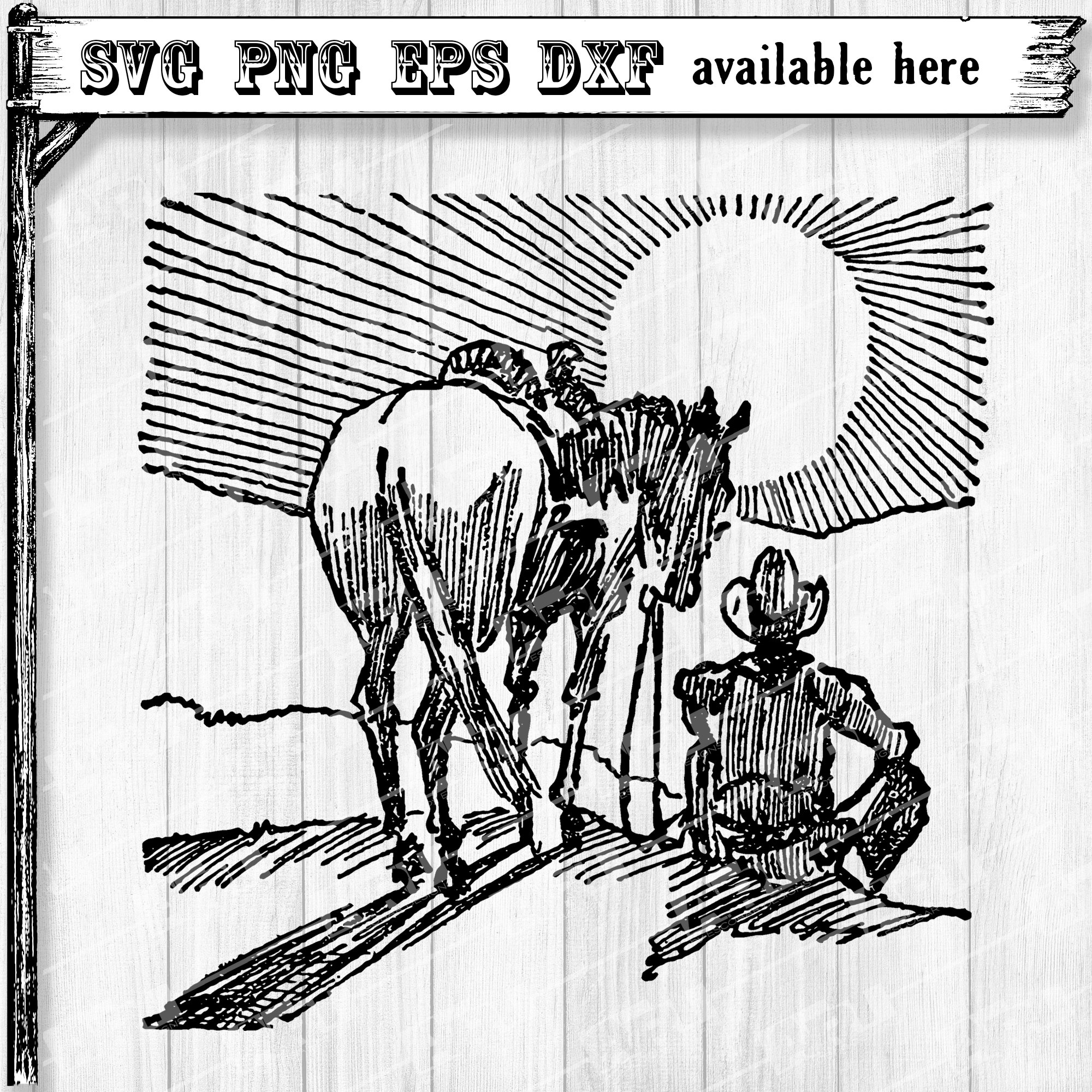 Western Cowboy SVG, Cowboy With Horse at Sunset or Sunrise PNG, Clip ...