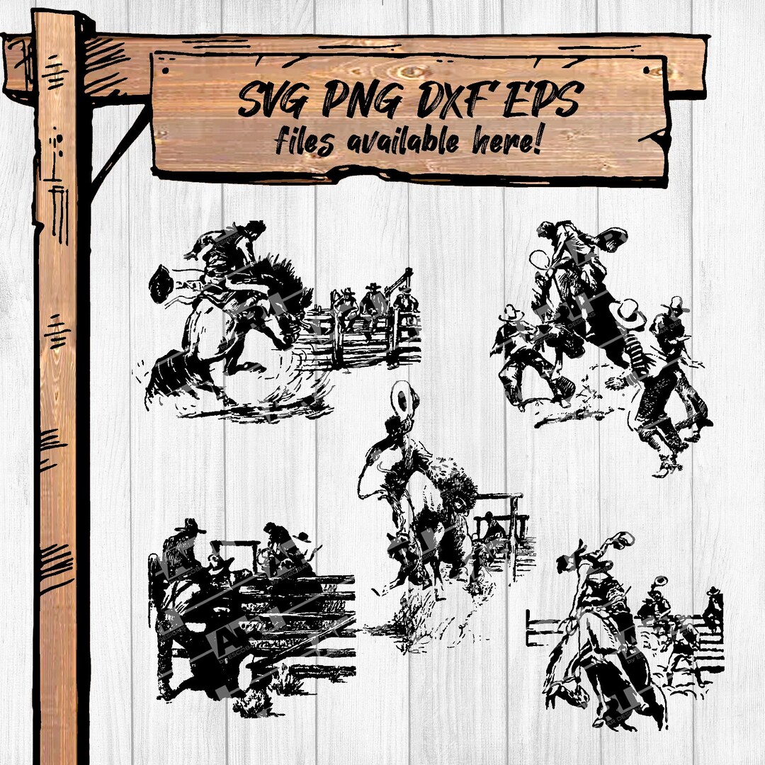 Rodeo Cowboys Clipart Bundle – Western Bronc Riding (svg, Png, Eps, Dxf ...