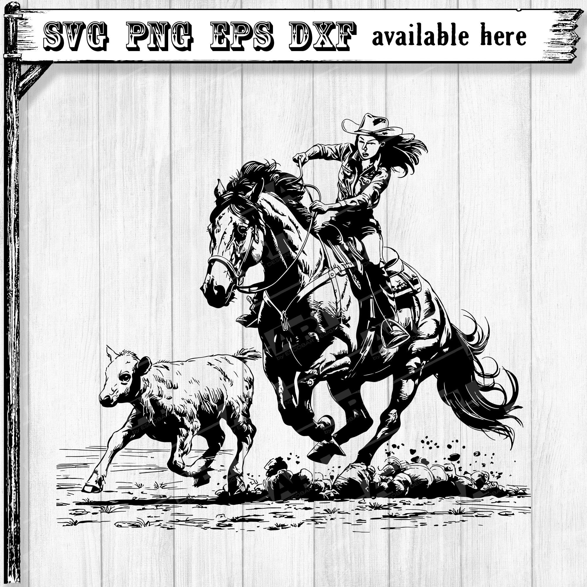 Breakaway Roper Svg, Cowgirl on a Horse Roping a Calf Svg, Western Svg ...