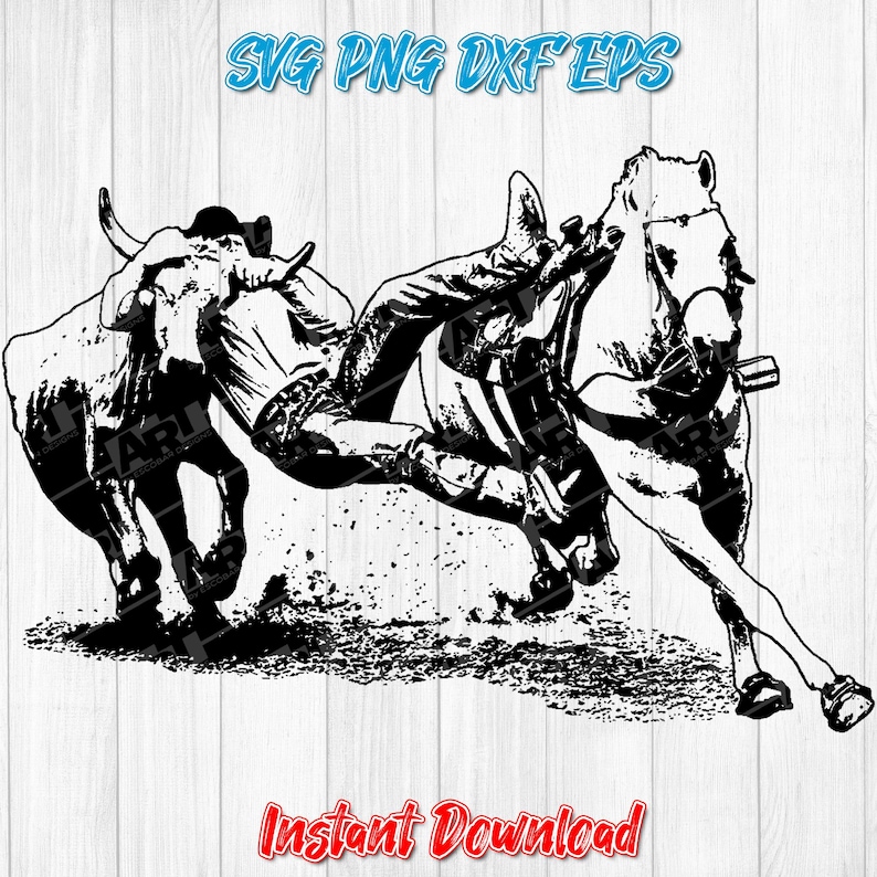 Steer Wrestling SVG Bulldogger Cowboy Clipart Rodeo Bulldogging PNG ...