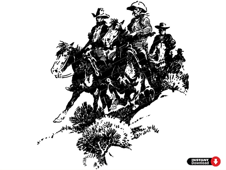 Vintage Western Cowboys Clip Art Bundle, Cowboys on Horses Svg, Cowboys ...