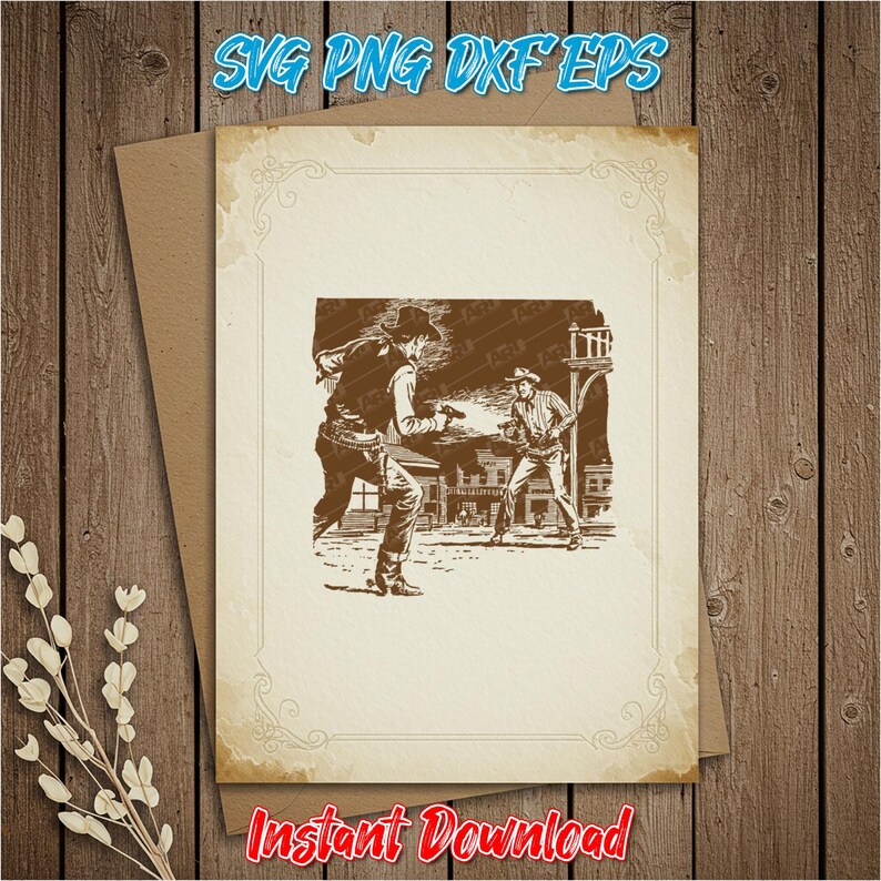 Vintage Cowboy Gunfight Clipart – Western Pulp Illustration (svg, Png ...