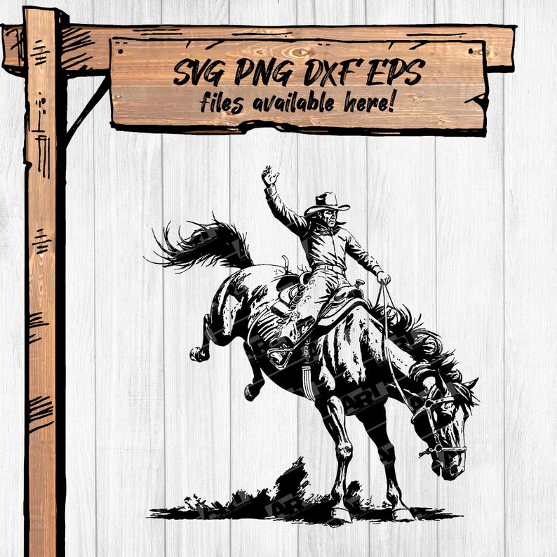 Bucking Bronc Cowboy Clipart: Rodeo Art SVG PNG (300 DPI Files) - Etsy