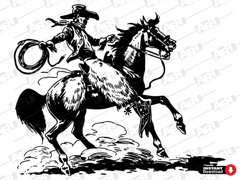 Western Cowboy Svg, Lasso Svg, Bronco Png, Rodeo Png, Clip Art Bundle ...