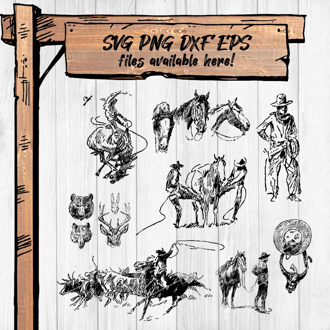 Western Cowboy SVG PNG Clipart – Bronco, Bulls, Lasso & Rodeo Graphics ...