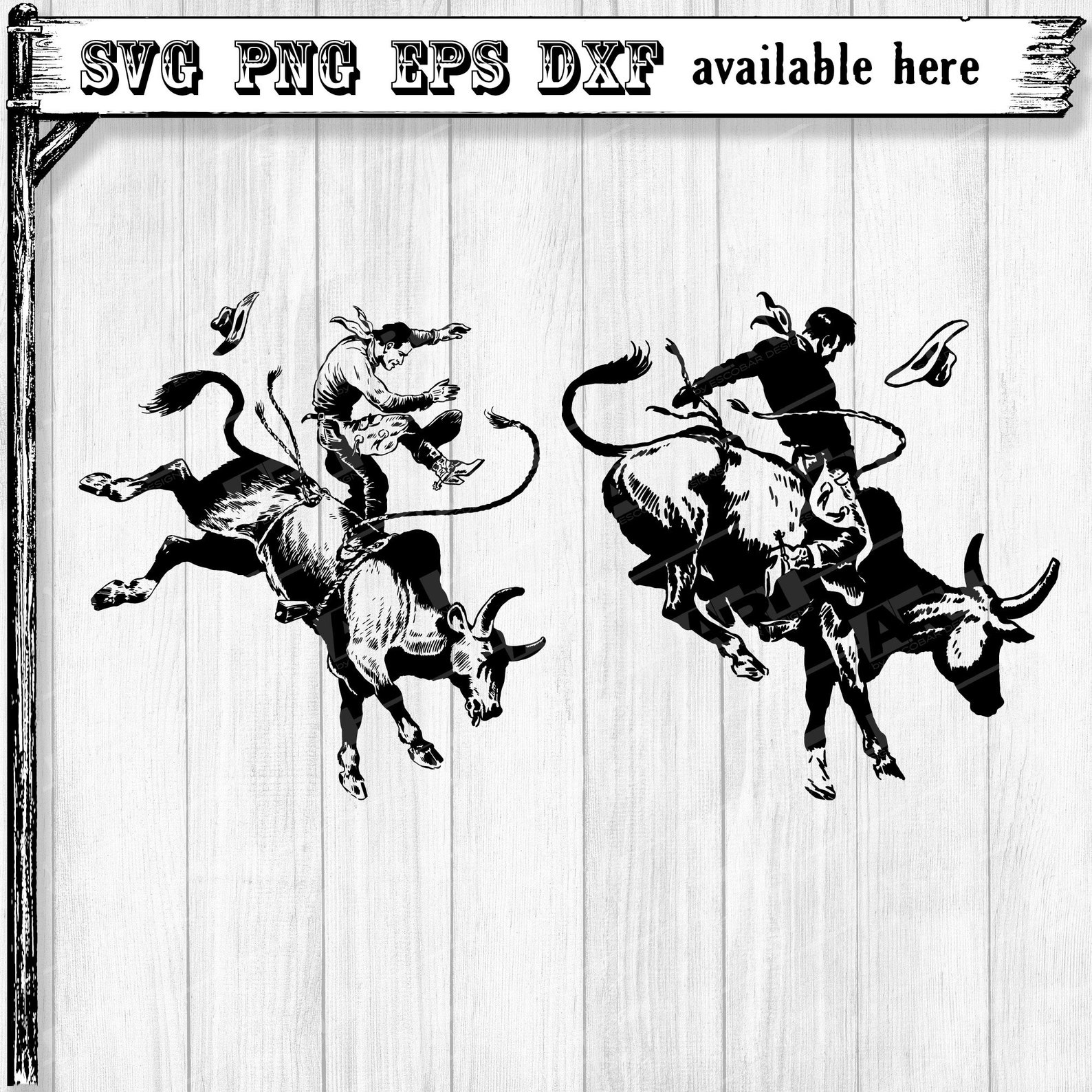 Two Images of Cowboys Bull Riding SVG PNG, Bucking Bull Svg, Rodeo Svg ...