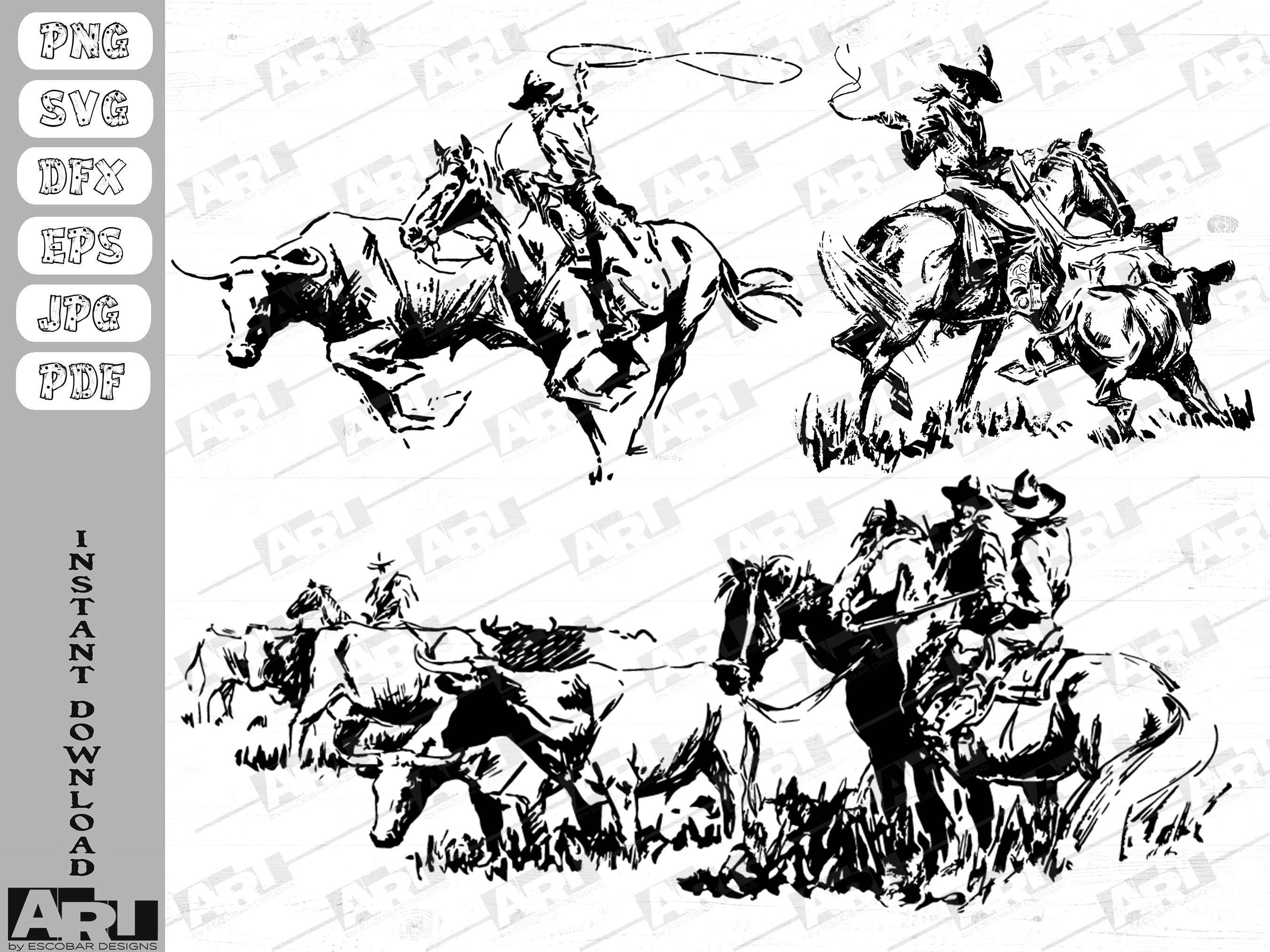 Cowboy Svg Roping Svg Bull Eps Western Png Clip Art - Etsy Canada