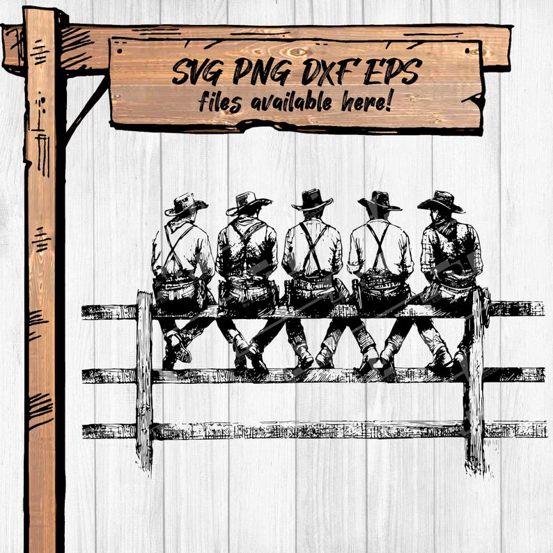 Cowboys on Fence SVG PNG – Western Rodeo Clipart for Cricut | Ranch ...