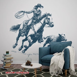 Cowgirl Breakaway Roper Svg, Cowgirl on a Horse Roping a Calf Svg ...