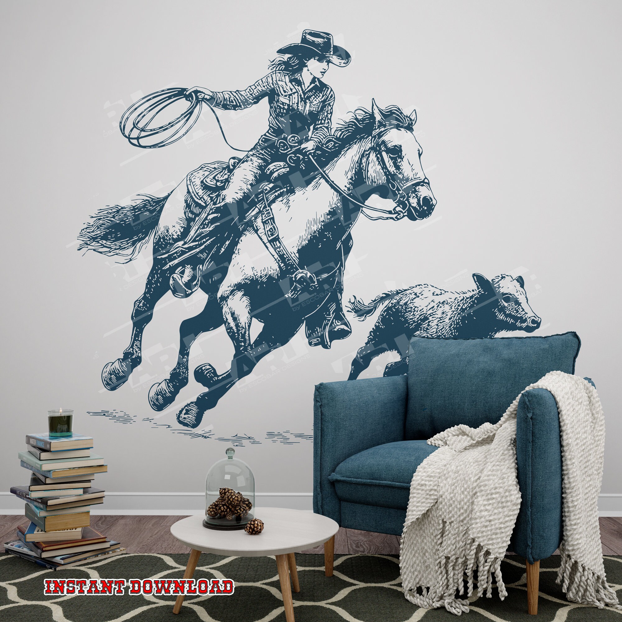 Cowgirl Breakaway Roper Svg, Cowgirl on a Horse Roping a Calf Svg ...