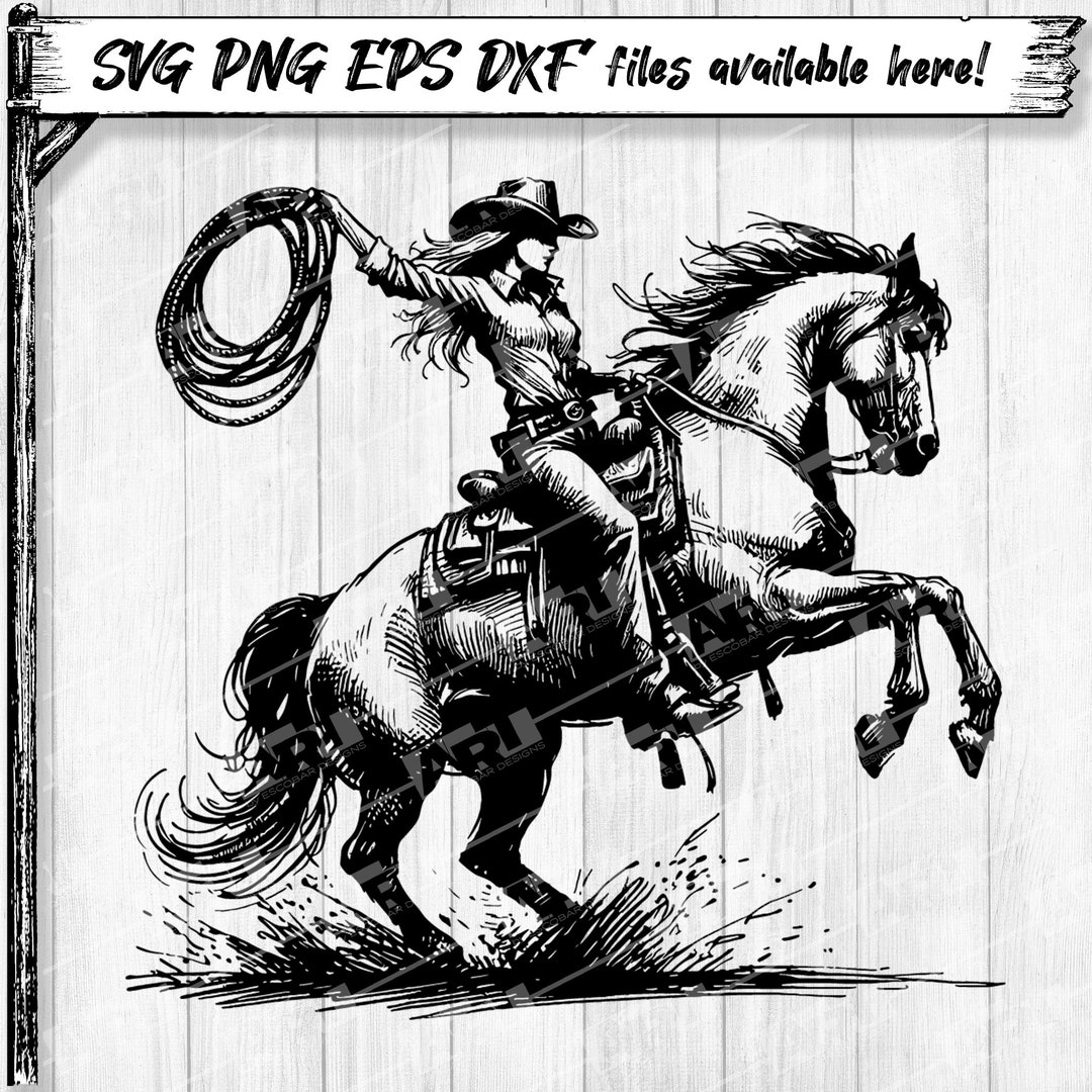Cowgirl Riding a Horse Svg Png, Lariat Eps, Western Theme SVG ...