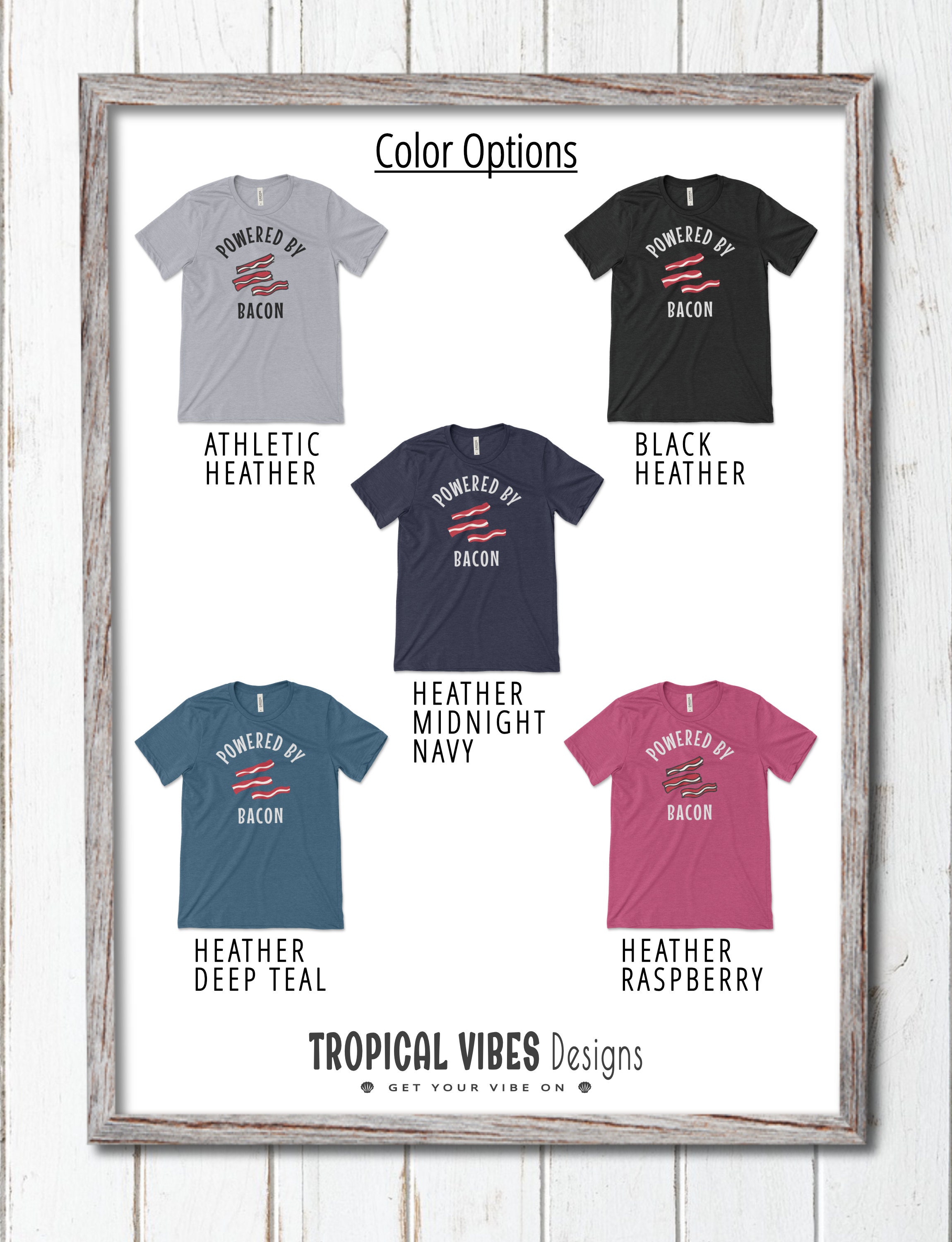 Powered by Bacon Unisex T-shirt, Funny T-shirts, Bacon Shirt, I Love ...