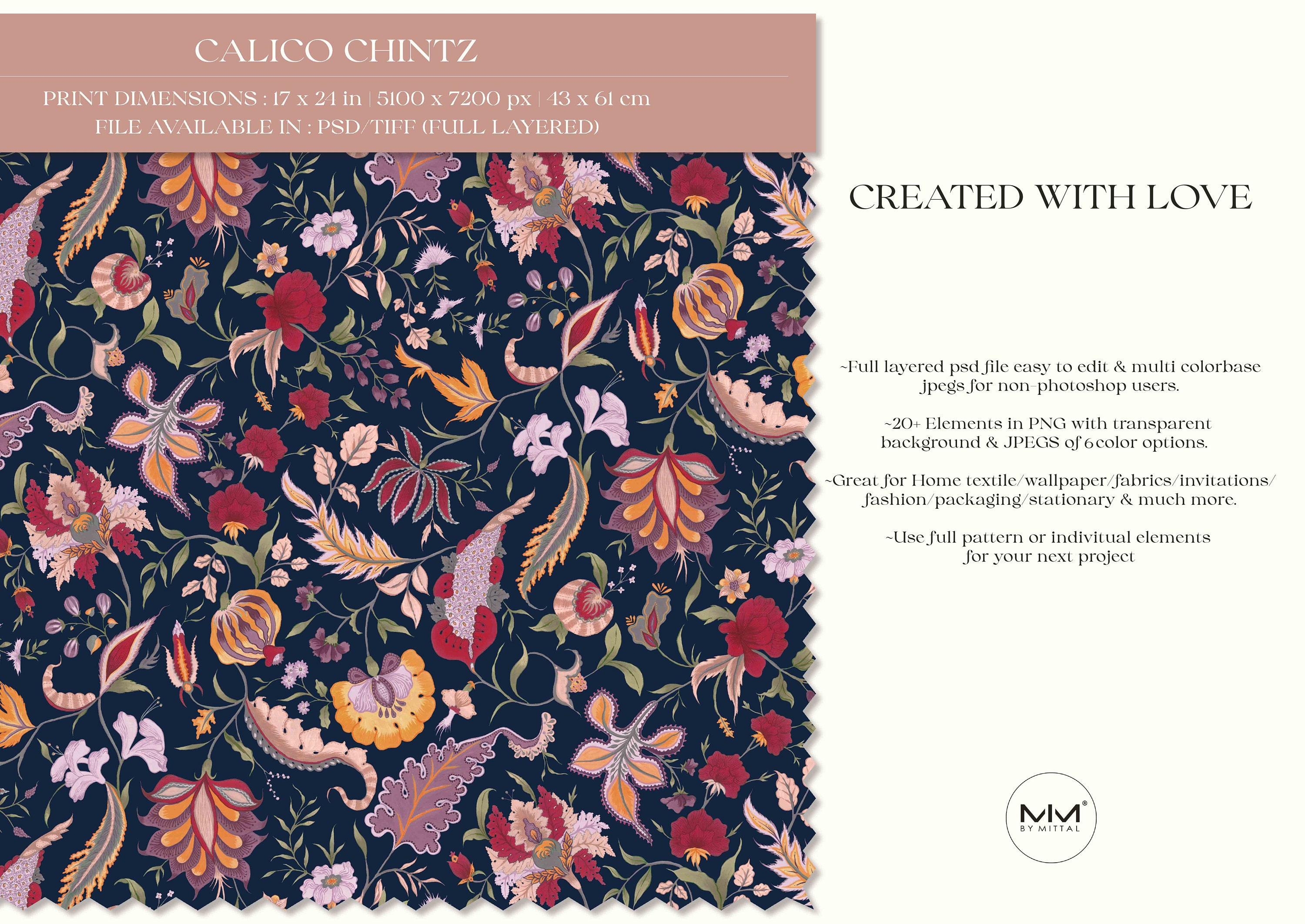 Calico Chintz Indian Floral Seamless Pattern Design Chintz Digital ...