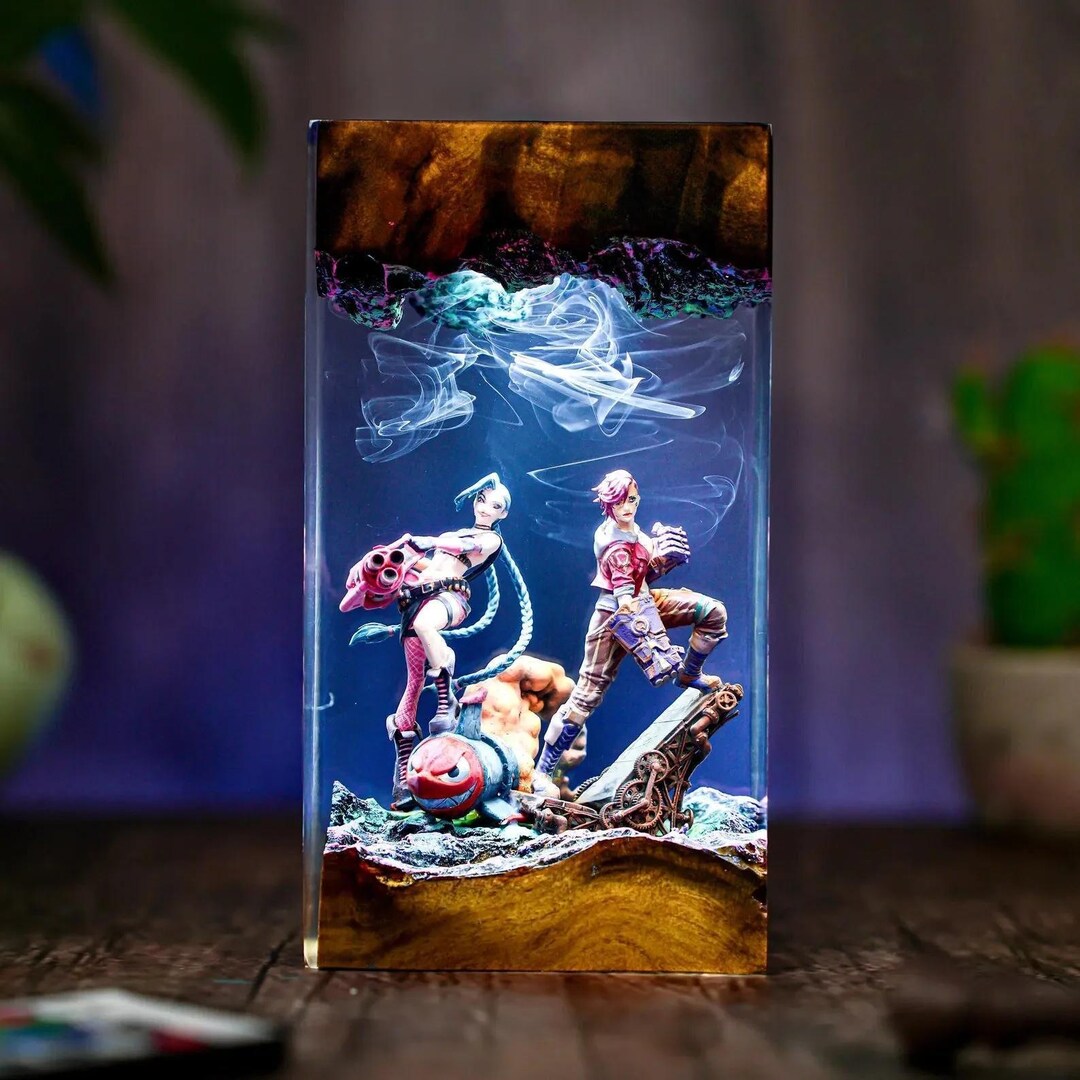 Jinx & Vi League of Legends Resin Lamp LED Night Light Handmade Arcane ...