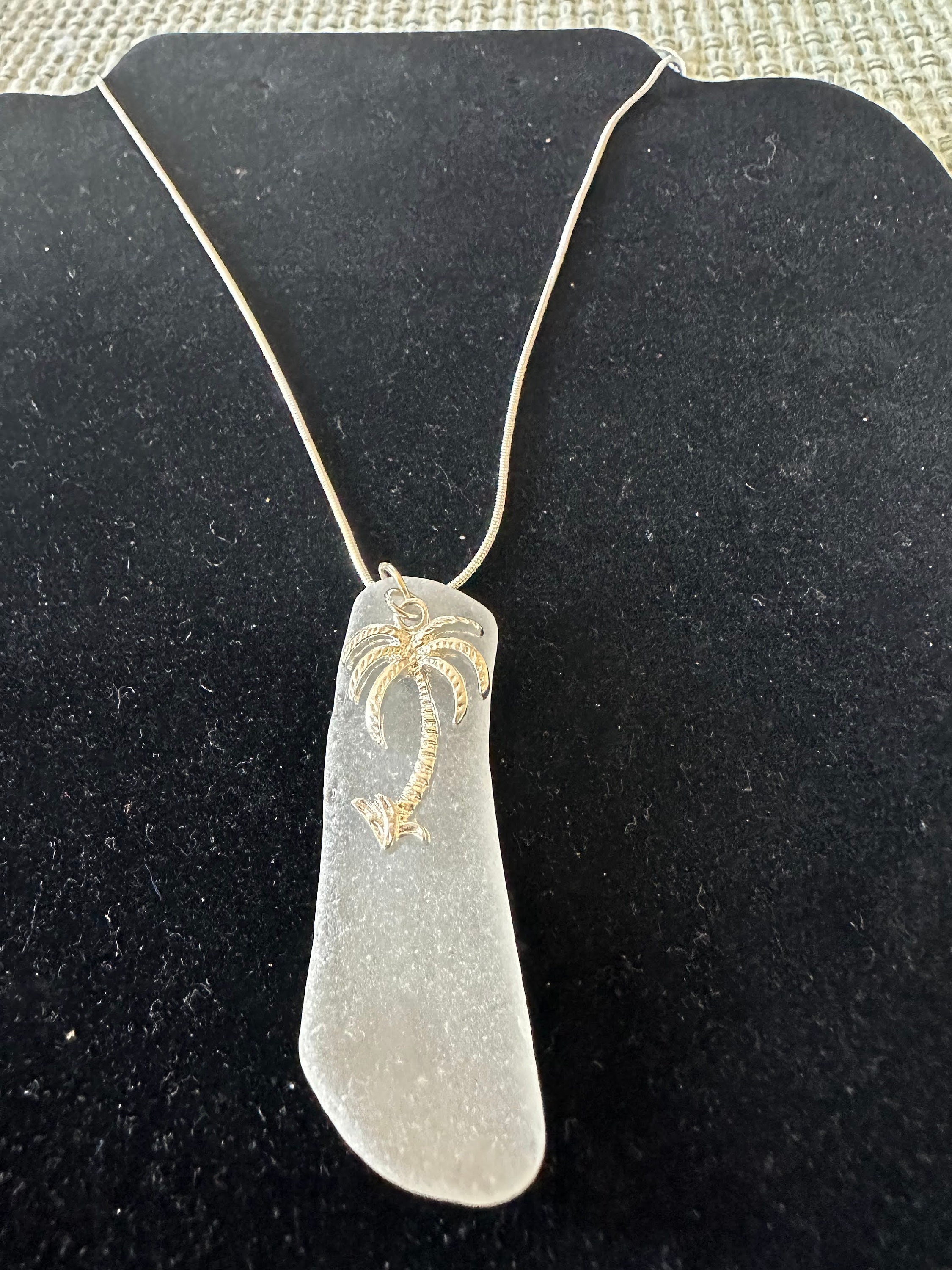 White Seaglass Pendant With Palm Tree - Etsy