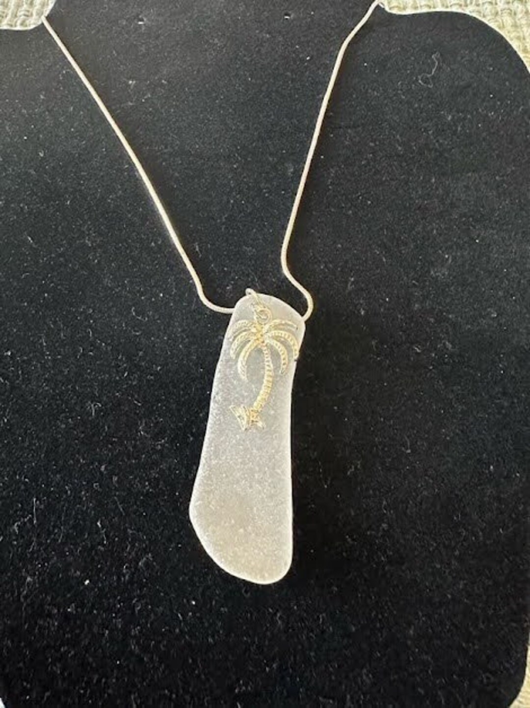 White Seaglass Pendant With Palm Tree - Etsy