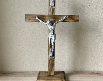 8.5 Standing Crucifix Wood Brown Gold Decor Christ Cross Crucifijo ...