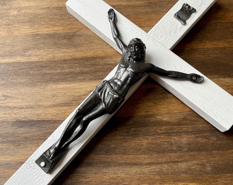 11 Wall Crucifix Wood White Metallic Gold Decor Christ Cross Crucifijo ...
