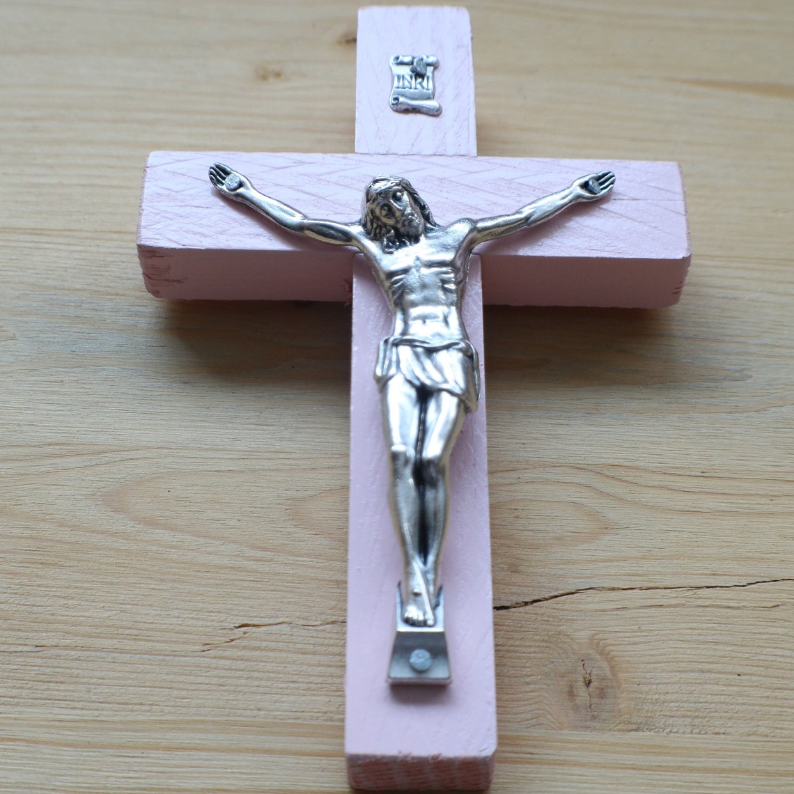 5 Wall Crucifix Wood Baby Pink Decor Christ Cross | Etsy