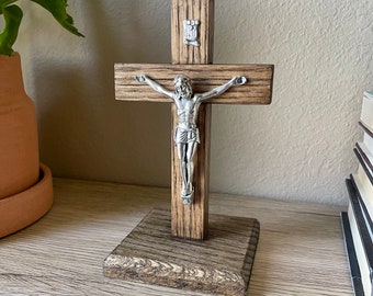 8.5 Standing Crucifix Wood Brown Gold Decor Christ Cross Crucifijo ...