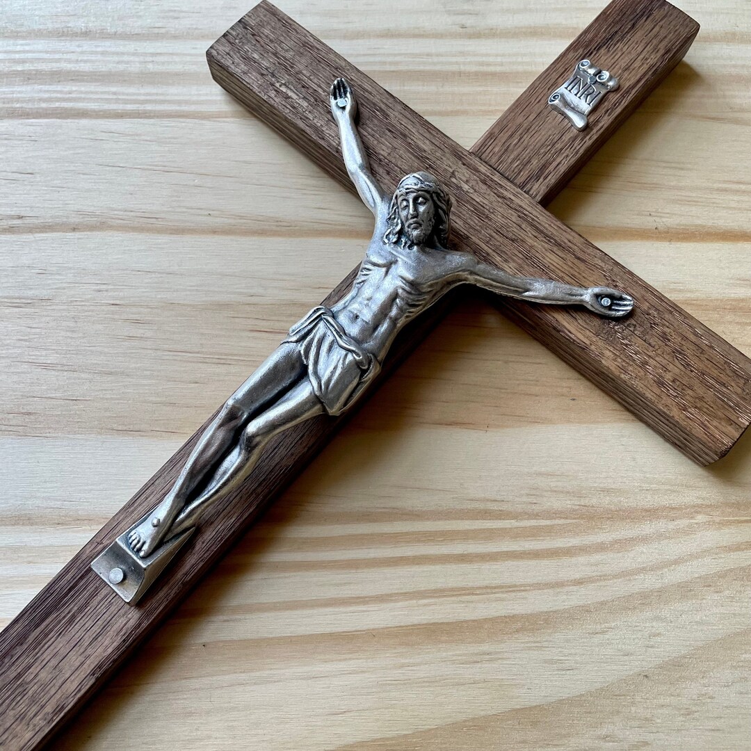 11" Wall Crucifix Wood Brown Decor Christ Cross Crucifijo Catholic ...