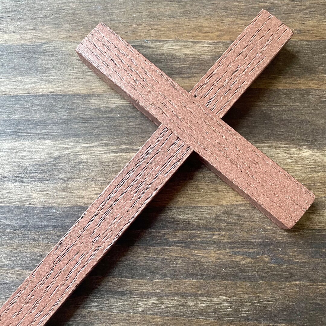 8" Plain Wall Cross Wood Copper Decor Christ Catholic Mercy Cruz Made ...
