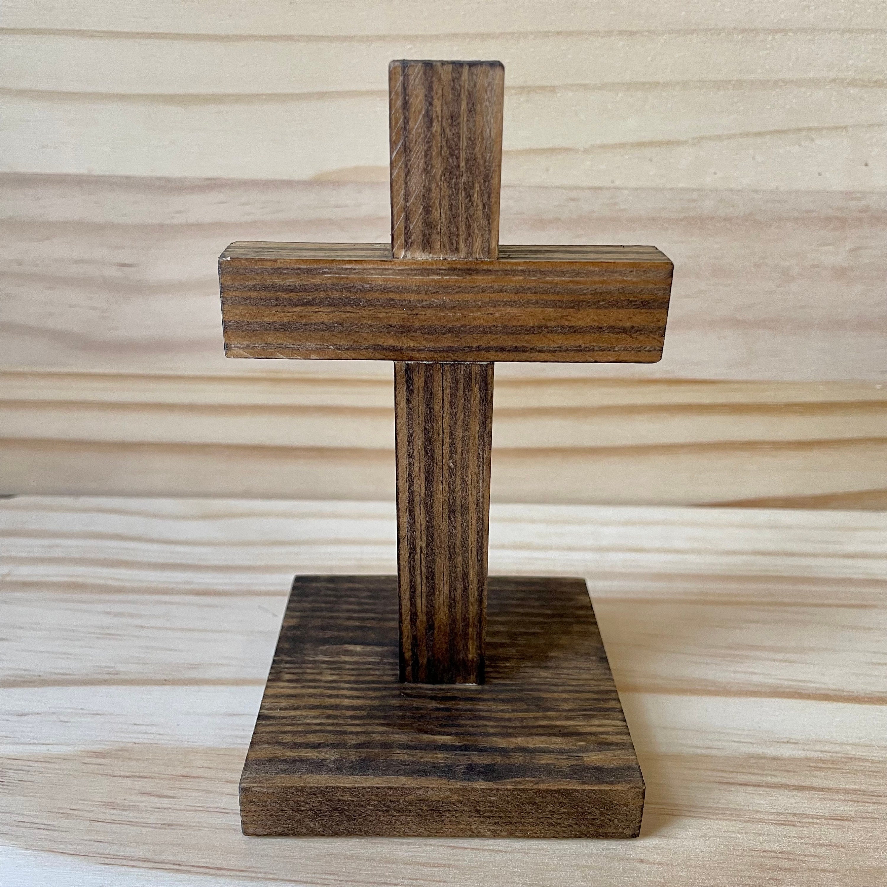 Small Standing 5 Plain Wall Cross Wood Brown Decor - Etsy