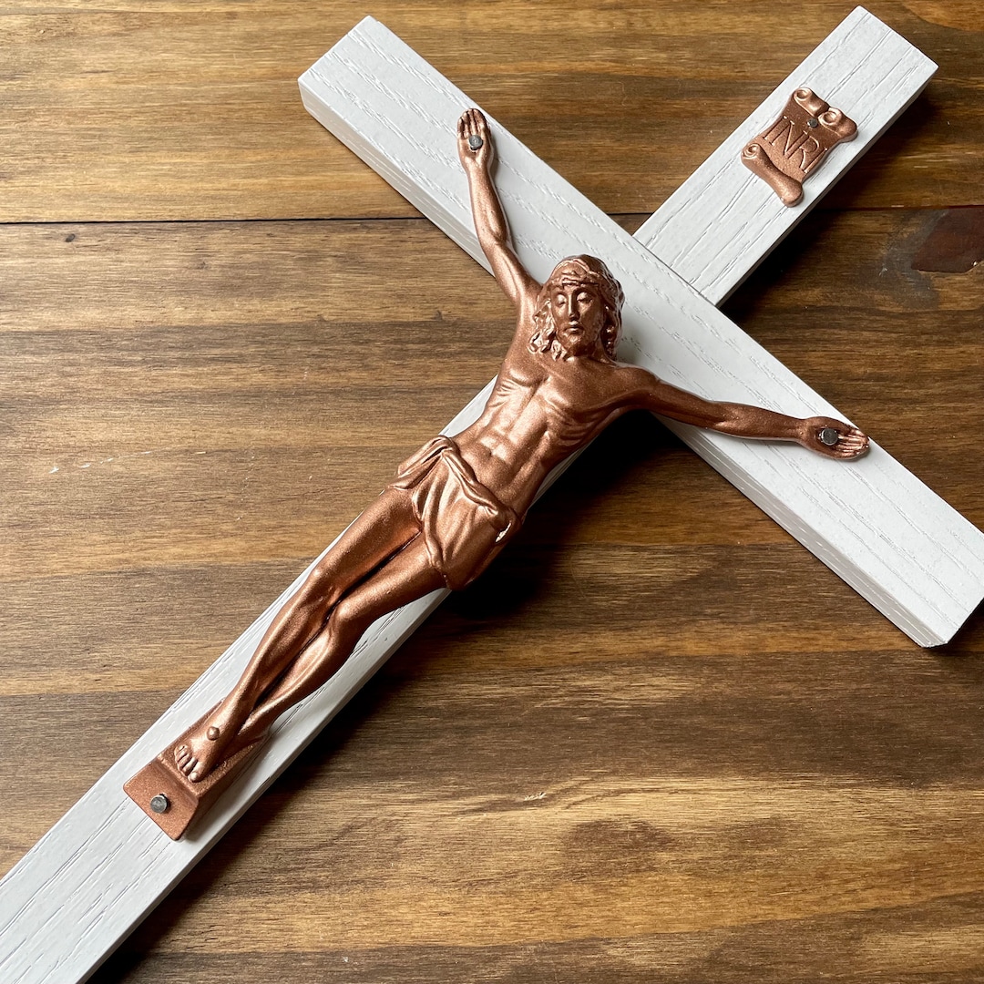 13 Wall Crucifix Wood White Rose Gold Christ Decor Cross Crucifijo ...