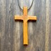 Large Brown Cross 3" Wood Light Finish Pendant Necklace Catholic Mercy ...