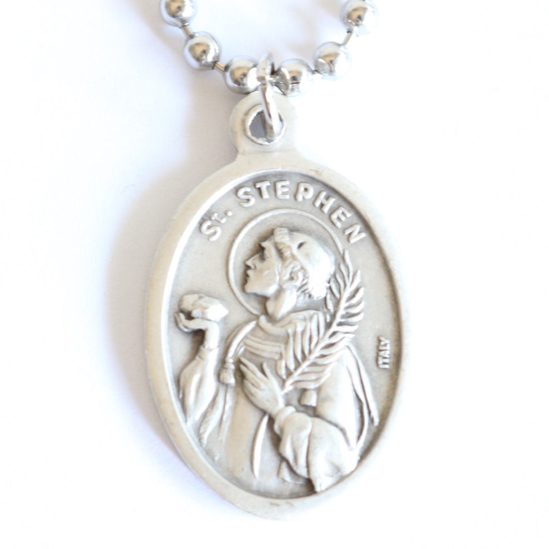 St Stephen Medal 20" Men Stainless Steel Chain Necklace Catholic Mercy ...