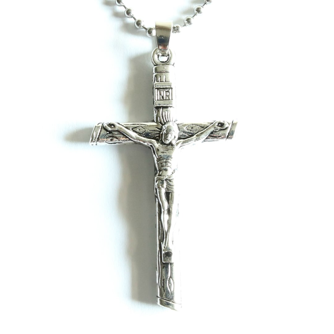 Men Necklace Original Christ Crucifix Pendant Stainless Steel Chain 20 ...