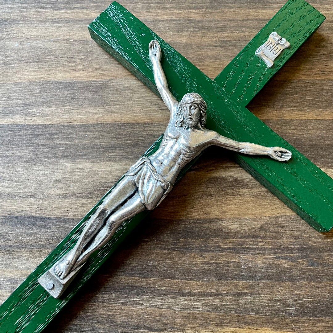 11" Wall Crucifix Wood Hunter Green Decor Christ Cross Crucifijo ...