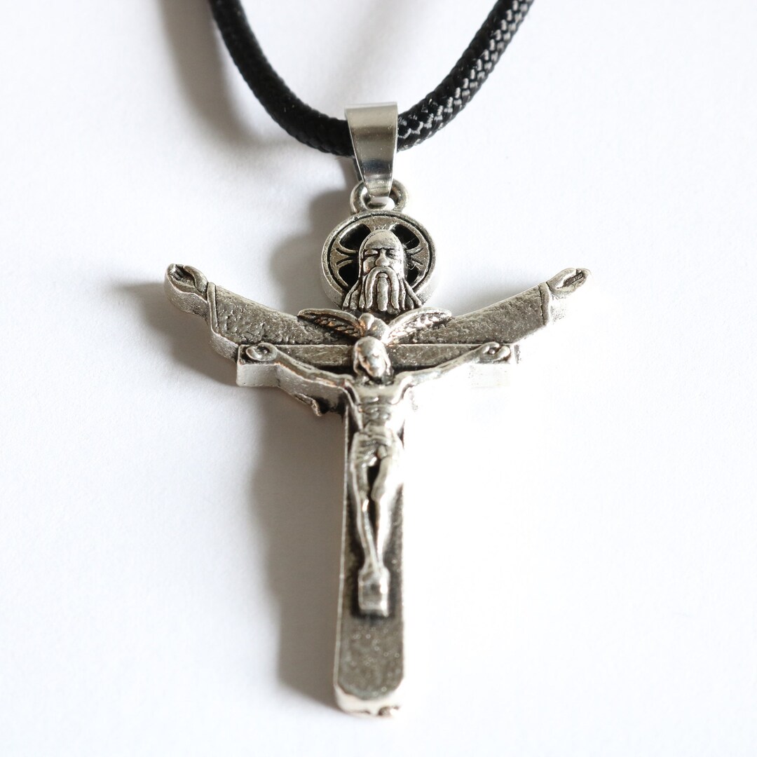 Holy Trinity Crucifix Pendant Black Paracord Medal Necklace Catholic ...