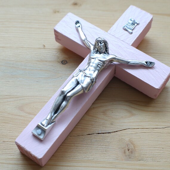 5 Wall Crucifix Wood Baby Pink Decor Christ Cross | Etsy