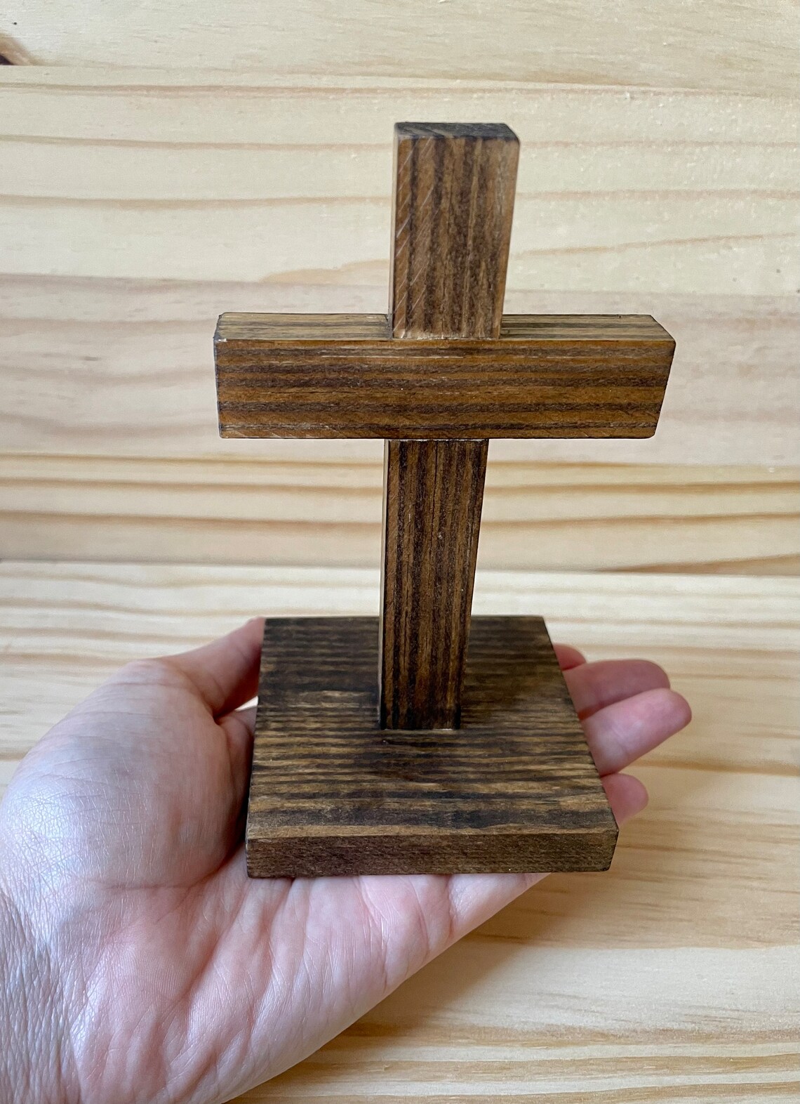 Small Standing 5 Plain Wall Cross Wood Brown Decor - Etsy