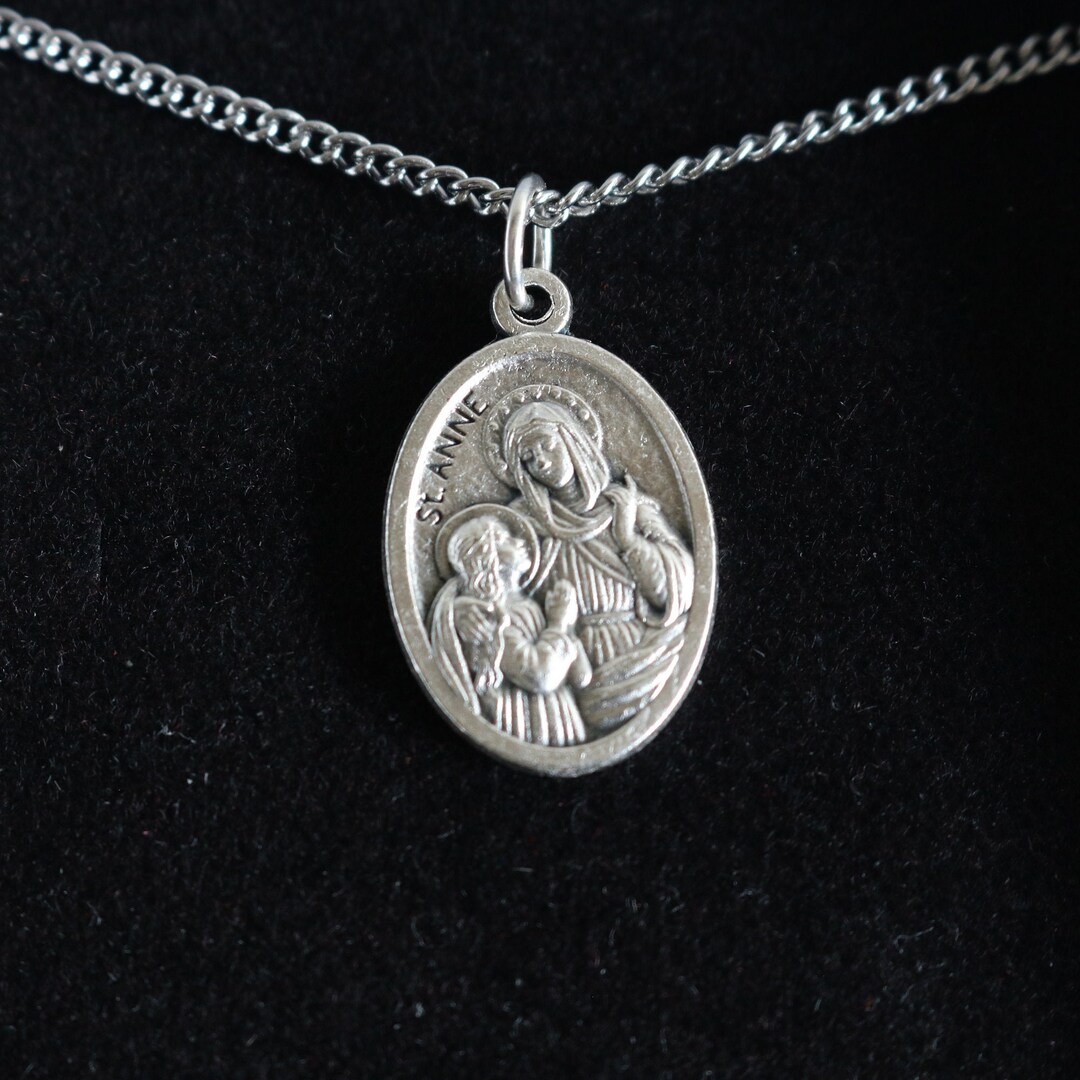 St Anne Medal Women 18" Stainless Steel Chain Necklace Catholic Mercy ...