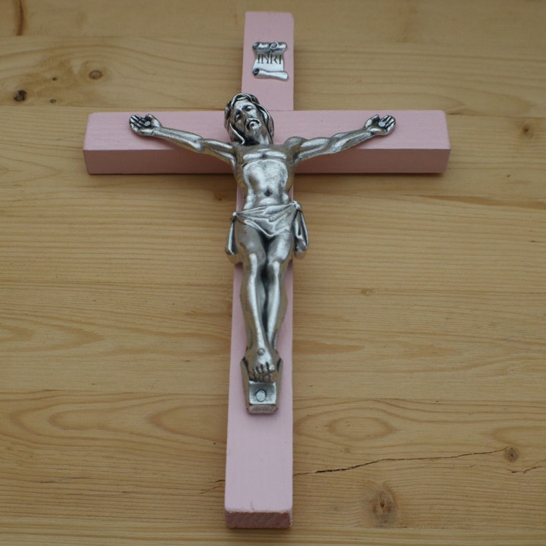 8 Wall Crucifix Wood Baby Pink Decor Christ Cross - Etsy