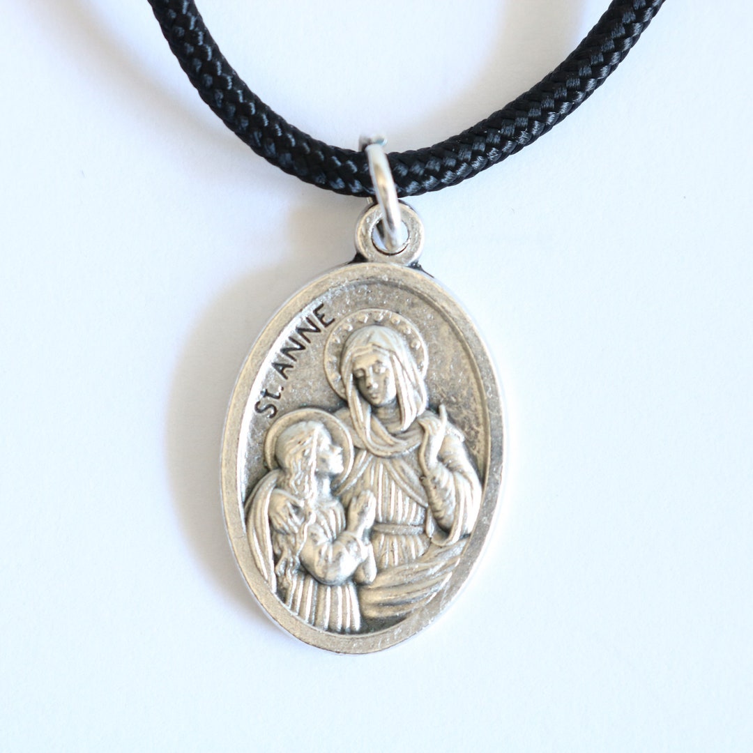 St Anne Pendant Black Paracord Medal Necklace Catholic Mercy Saints - Etsy