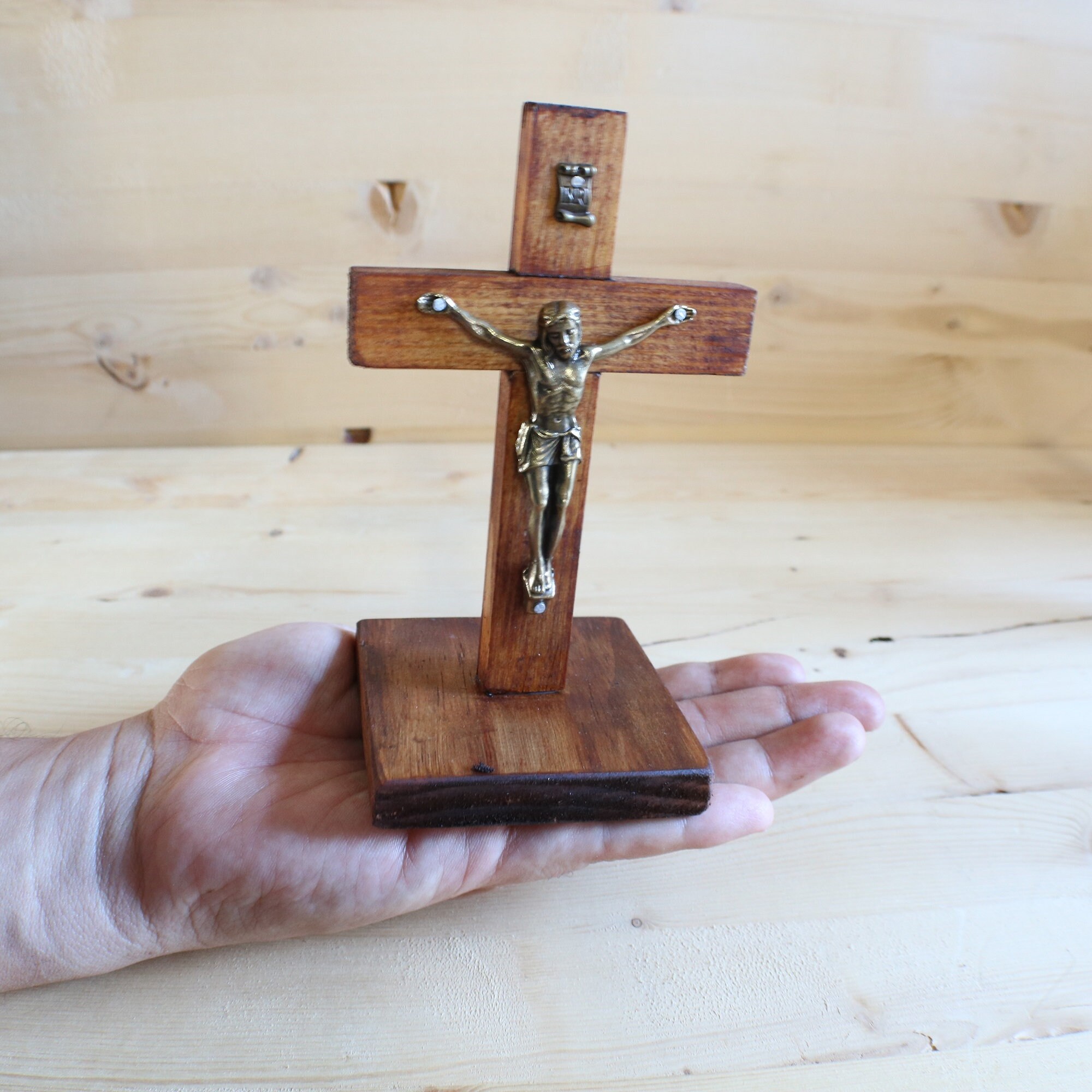 5.5 Standing Crucifix Wood Brown Bronze Decor Christ | Etsy