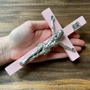 8" Wall Crucifix Wood Baby Pink Decor Christ Cross Crucifijo Catholic ...