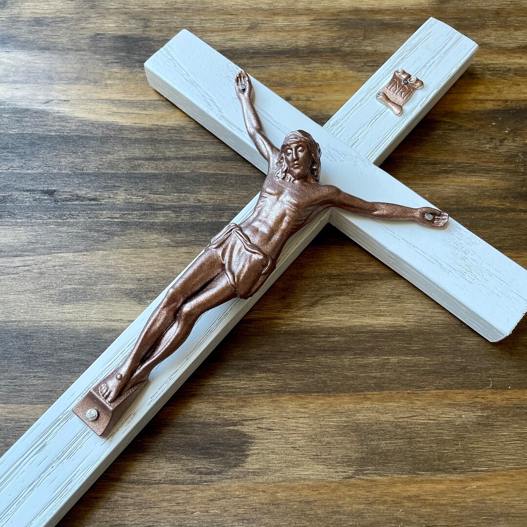 Crucifix mural en bois et cuivre blanc, 11 pouces, décor Christ Cross ...